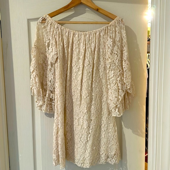Dresses | Off The Shoulder Cream Color Lace Mini Dress | Poshmark